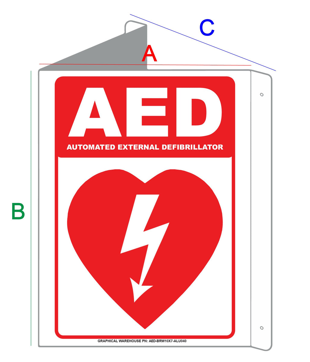 "AED (Automated External Defibrillator)" Laminated Aluminum 3-Way Sign ...