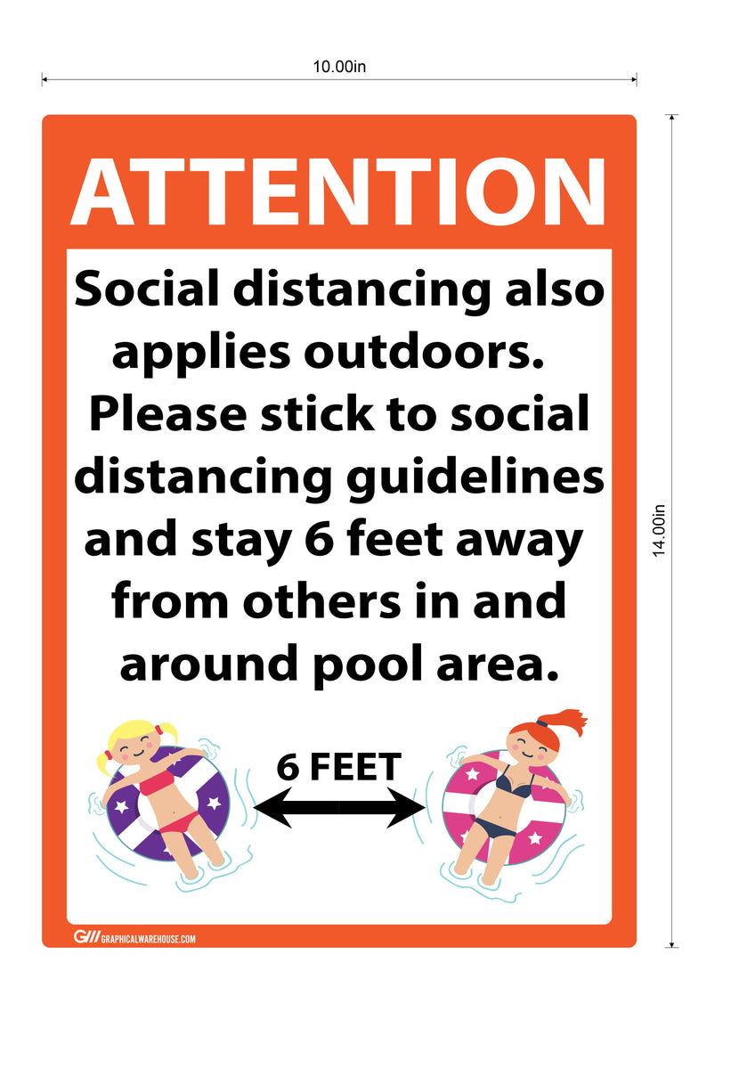 "ATTENTION, Pool Social Distancing" - 12"x18" Aluminum Sign – Graphical ...