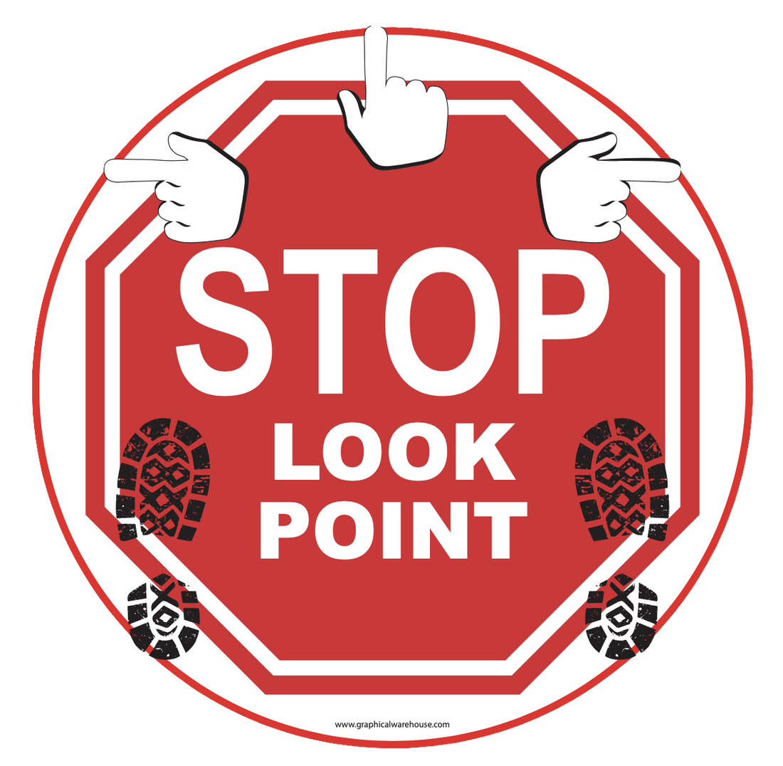 Stop Sign "Look Point" Durable Matte Laminated Vinyl Floor Sign- Vario ...