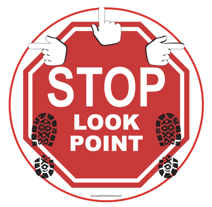 Stop Sign "Look Point" Durable Matte Laminated Vinyl Floor Sign- Vario ...